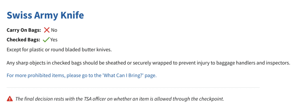 Can You Bring A Swiss Army Knife On A Plane Tsa Rules